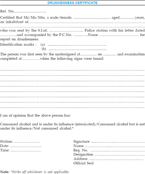 Drunkenness Certificate